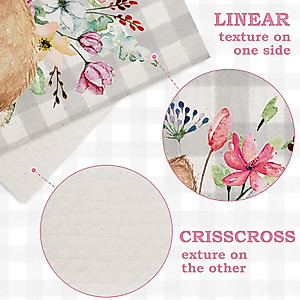 AnyDesign Easter Swedish Kitchen Dishcloth Set of 6 Watercolor Easter Egg Rabbit Bunny Floral Cotton Kitchen Towel Gray White Buffalo Plaids Dish Towel for Housewarming Cleaning Wipes, 7 x 8 in