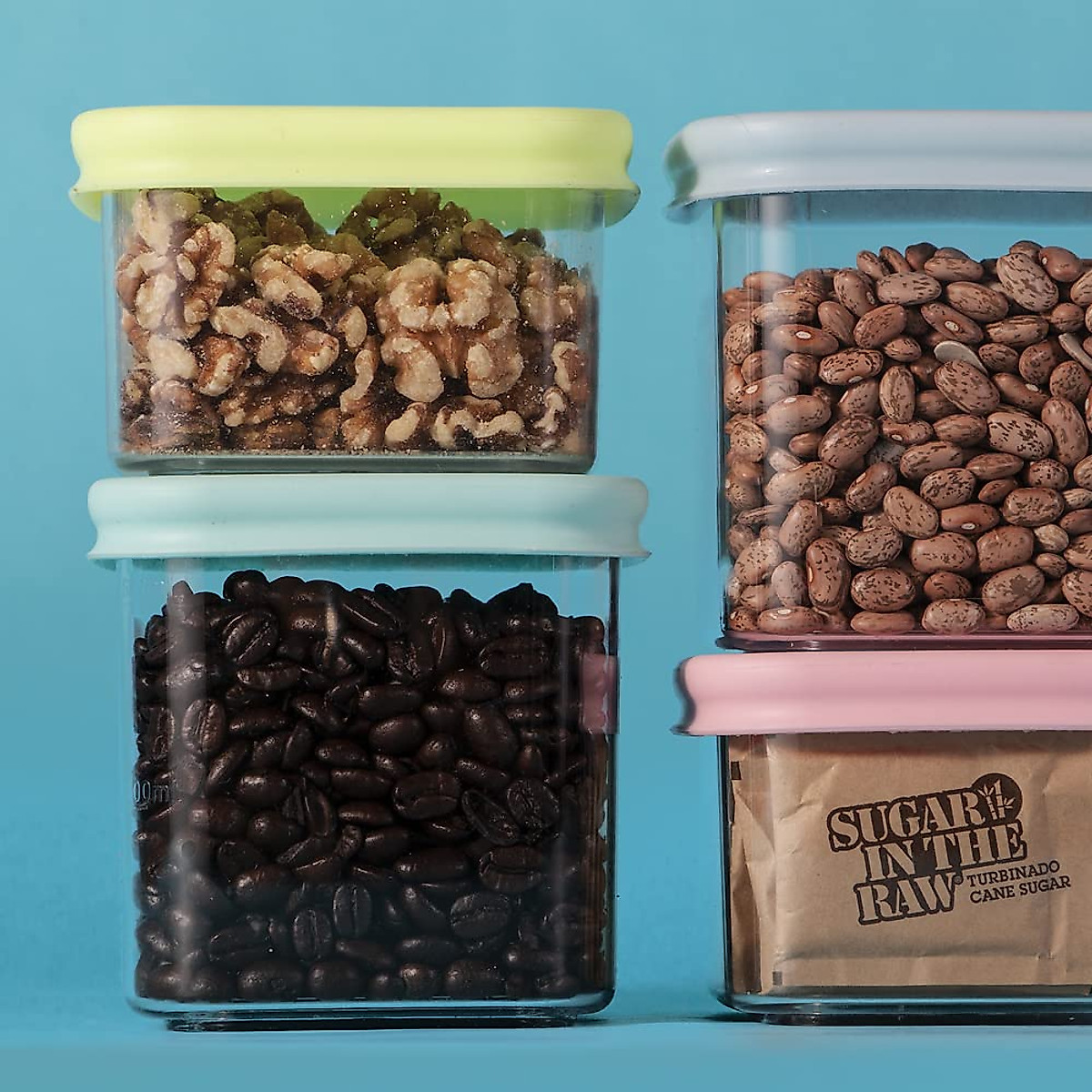 PrepCube Food Storge Continer with Silicon Lid Airtight -4PC Set, BPA-Free, Stackable Freezer Storge, Leftovers Storge, Prep Meal Storge, Kitchen and Pantry Organization Leakproof