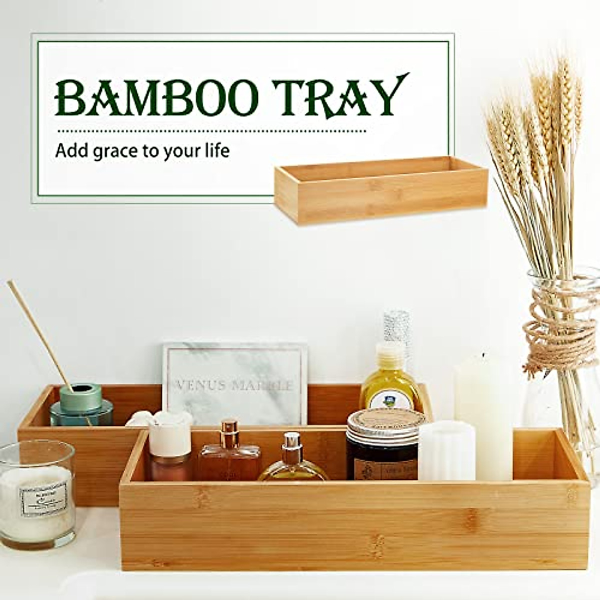2 Pcs Bamboo Bathroom Tray Toilet Paper Storage Toilet Tank Tray Toilet Tissue Holder Organizer Box Basket with Silicone Slip Resistant at 4 Corners for Toilet Tank Bathroom Kitchen Counter
