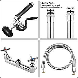 NETISR Commercial Faucet with Sprayer, Brass Chrome Wall Mount Kitchen Sink Faucet 25" Height 8" Center with Coilded Spring Pull Down Pre Rinse Sprayer, 12" Spout and 18" Hose (25 inches)