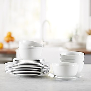Amazon Basics 18-Piece Kitchen Dinnerware Set, Plates, Dishes, Bowls, Service for 6 - White