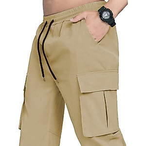 LYRXXX Men's Casual Cargo Pants Hiking Pants Workout Joggers Sweatpants for Men,Light Khaki,M
