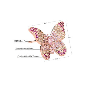 ANNBABIC Colorful CZ Butterfly Stud Earrings for Women - Cubic Zirconia Paved Butterfly Earrings - Butterfly Earrings Plated in RoseGold