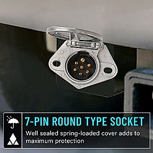 MECMO 7-Way RV Blade to 7 Way Round Pin Trailer Adapter Connector, Die-cast Zinc with Mounting Bracket, 7 RV to 7 Pole Pin Trailer Socket Plug Harness for Towing Commercial, Agricultural, Farm Trailer