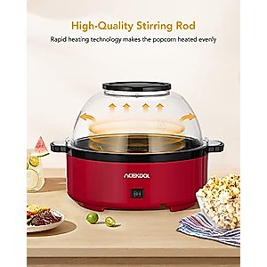 Upgraded, ACEKOOL Popcorn Maker, Multifunctional Popcorn Popper Machine with Nonstick Plate & Stirring Rod, Stir Crazy Popcorn Popper with Large Lid for Serving Bowl and Two Measuring Spoons