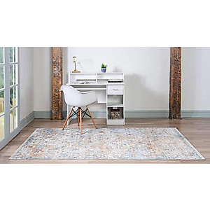 Unique Loom Augustus Collection Rustic Traditional, Bohemian Area Rug, 3' 3" x 5' 3", Tan/Blue