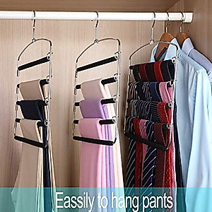 Magicool Space Saving Metal Pants Hangers(4 Pack) 5 Layers Skidproof Foam Padded with Swing Arm Closet Organizer for Pants Jeans Trousers Skirts Scarf Ties