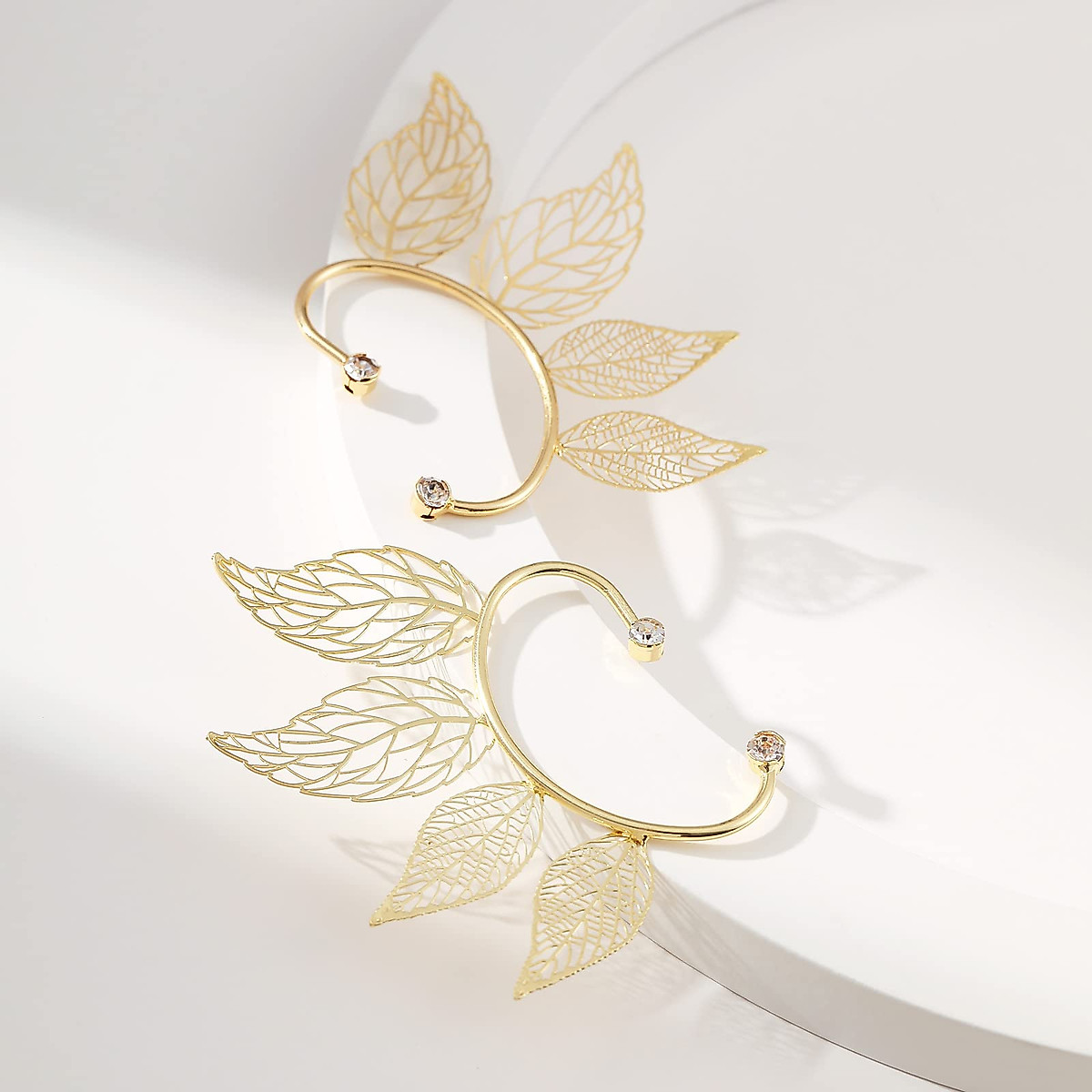 Yumikoo Elf Ear Cuffs Fairy Earrings Non Piercing Golden Leaves Earrings for Women