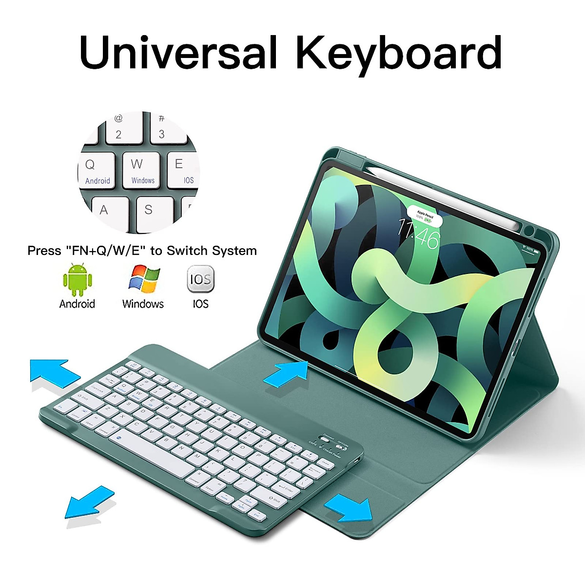 LeiJue Keyboard Case with Pencil Holder for iPad Air 4th/5th 2020/2022, Pu Leather Stand Cover with Magnetic Detachable Keyboard fit for iPad Air 4th/5th (Green)