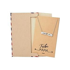 quan jewelry Tribe Mama Bar Heartbeat Heart Pendant Necklace, Fiendship EKG Bar Necklaces for Mom. Mom Necklace for Expecting Mothers and Women with Greeting Card