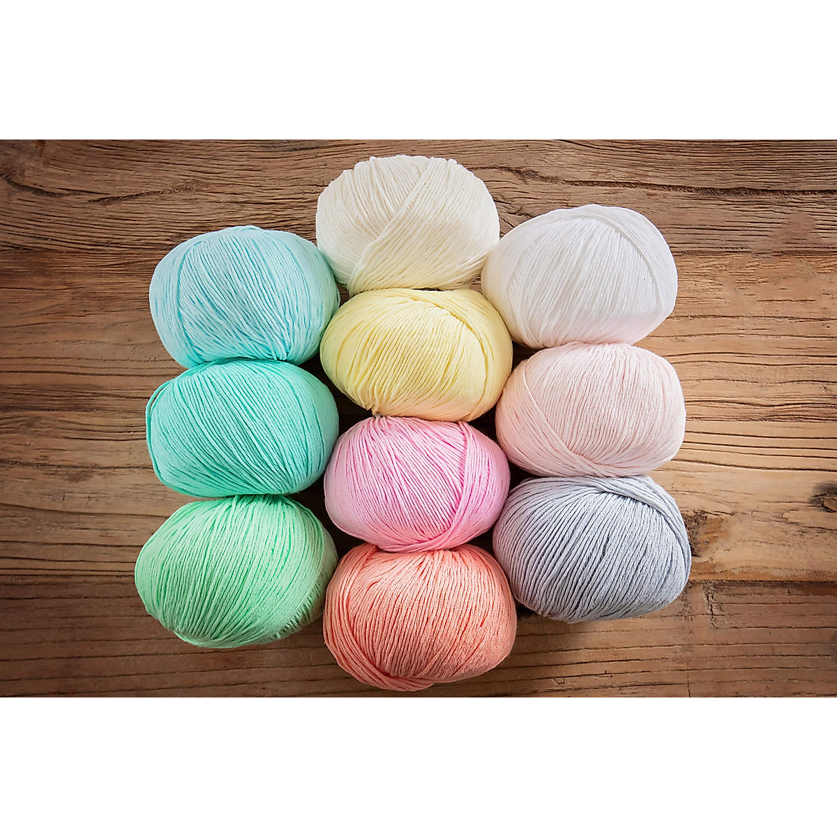 Studio Sam Pure Cotton Yarn Set for Knitting and Crochet. Pack of 10 Skeins, Total 1850 Yards. Fine Yarn for Baby Blankets, Clothes and Amigurumi. Pastel Dreams Collection.