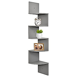 Greenco 5 Tier Wall Mount Corner Shelves Gray Finish & Set of 3 Floating “U” Shelves, Easy-to-Assemble Floating Wall Mount Shelves for Bedrooms and Living Rooms, White Finish