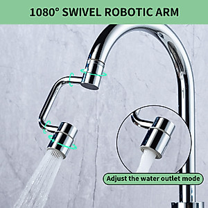 SELLO 1080° Rotating Faucet Extender for Bathroom Sink, Sink Water Faucet Aerator with Brass Extension, Kitchen Faucet Extender with 2 Mode Splash,Adjustable Swivel Arm