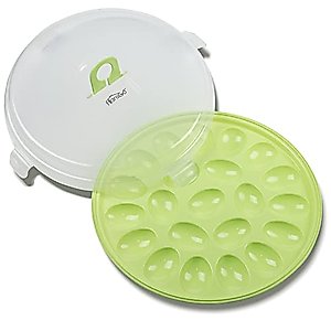 HANSGO Deviled Egg Tray Platter, Round Egg Tray Devil Egg Carrier with Lid for Party Favor Thanksgiving Table, 22 Egg Slots