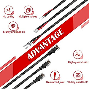Hydencamm Upgraded Mirror Plug Wire Tap Radar Detector Hardwire Power Cord Kit 16" for Escort Valentine One Uniden Beltronics, Mount RJ11 with Braided Set of 3