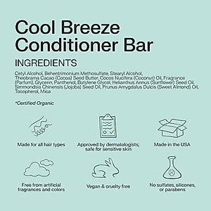 The Earthling Co. Conditioner Bar - Promote Hair Growth, Strengthen & Moisturize All Hair Types - Paraben & Sulfate Free formula with Natural Ingredients for Dry Hair (Cool Breeze, 1.8 oz)