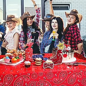 Western Party Tablecloth Paisley Table Cover Bandana Plastic Table Cloth Rectangle Floral Tablecloth for Western Cowboy Themed Party Decorations, 108 X 54 Inches (Red, 1 Pack)