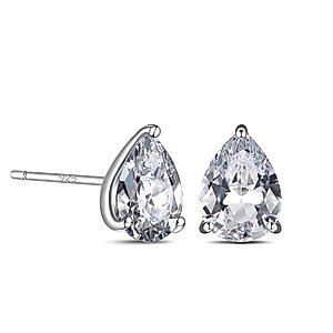 DiamonLite 2 Ct Teardrop CZ 925 Sterling Silver Studs Earrings for Women and Men - Pear Cubic Zirconia Earrings Studs, 925 Silver Cubic Zirconia Earrings, Silver Studs Earrings for Women and Men