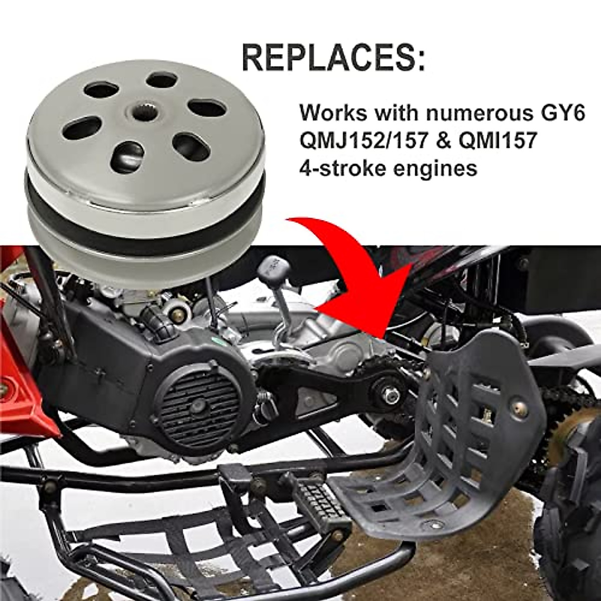 BATONECO Rear Clutch Assembly with Driven Pulley & Clutch Bell for GY6 125CC 150CC 157QMJ 152QMI 4-Stroke Engine, 19 Spline, Scooter ATV Go Kart