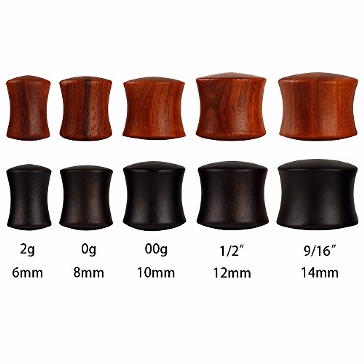 KUBOOZ(4 Pairs set Nature Sandalwood Ebony Ear Plugs Tunnels Gauges Stretcher Piercings 1inch