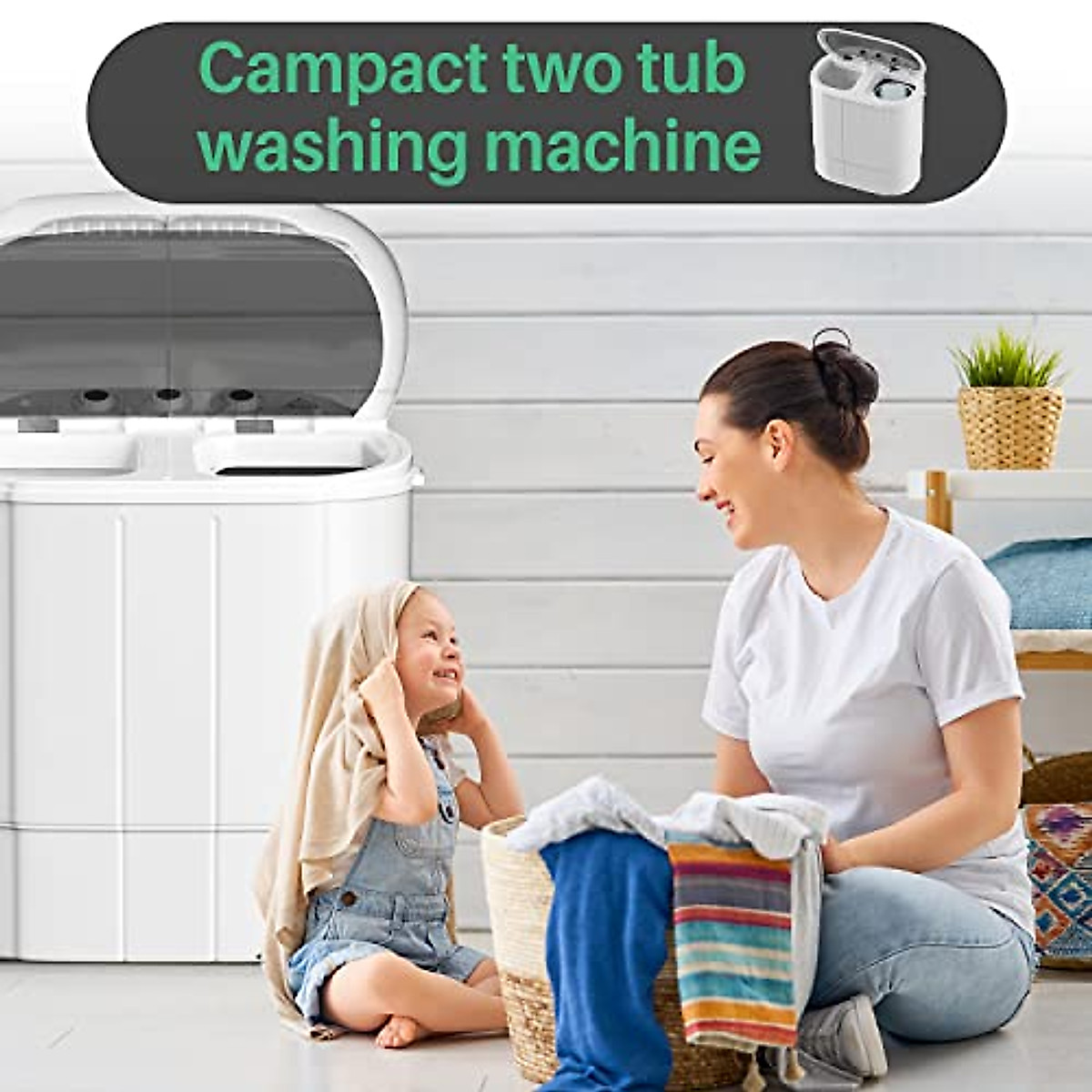 TOREAD Portable Small Washing Machine, 13.5Lbs Mini Compact Washer and Dryer Combo, 2 in 1 Apartment Washers with Twin Tub and Drain Pump for Laundry, Dorms, College, RV, Camping