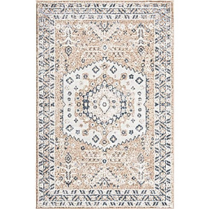 Unique Loom Oxford Collection Area Rug - Sheldonian (6' x 9' Rectangle, Beige/Navy Blue)
