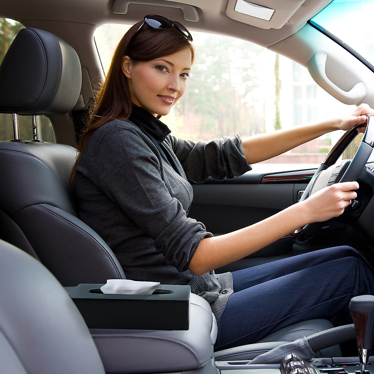 Y-in Hand Tissue Box Cover, Rectangular Black Wall Mounted Facial Paper Holder Dispenser, Prefert for Storage on Bathroom Vanity, Kitchen, Night Stand, Countertops Office and Car.