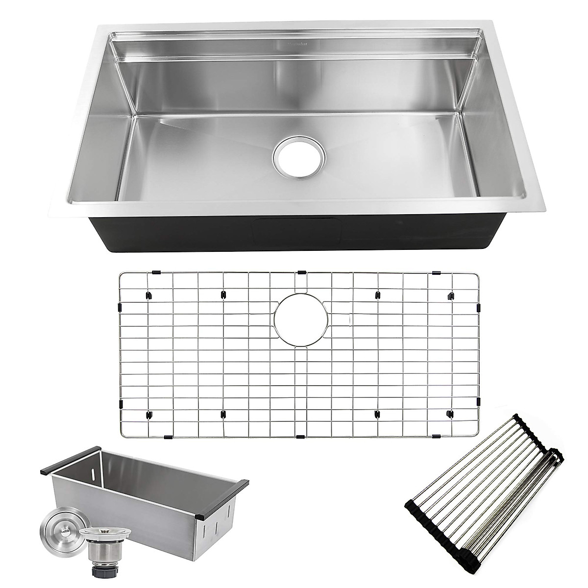 Nantucket Sinks' SR-PS-3620-16 - 36 Inch Pro Series Large Prep Station Single Bowl Undermount Stainless Steel Kitchen Sink with Compatible Accessories