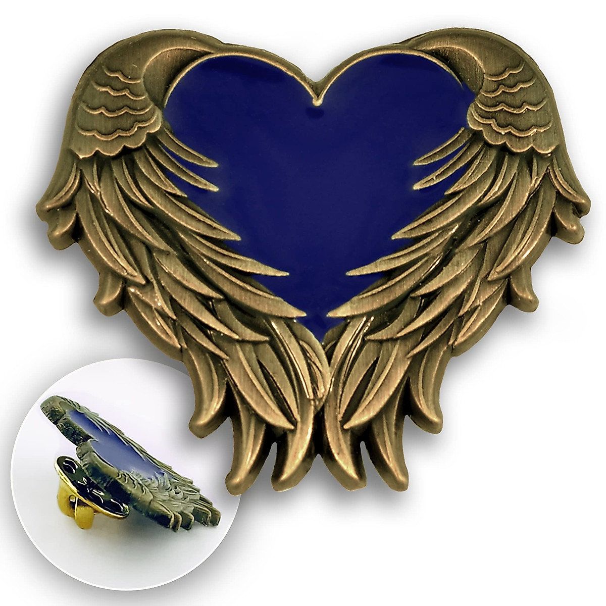 PinMart Heart with Angel Wings Enamel Lapel Pin – Enamel Heart Lapel Pin with Antique Nickel-Plated Angel Wings – Heart Wing Badge with Secure Clutch Back