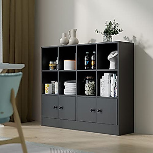 Cozy Castle Black Bookshelf with 12 Cubes and 4 Doors, 2-Tier Open Shelf Bookcase with Anti-Tilt Device for Bedroom, Living Room