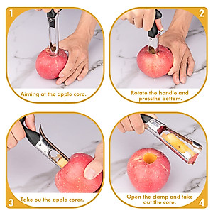 Apple Corer, Premium Stainless Steel Apple Corer Tool,Sturdy Ergonomic Handle, Easy to Use and Clean,Durable Apple Corer Remover for Pears, Bell Peppers, Fuji, Honeycrisp, Pink Lady Apples (black)