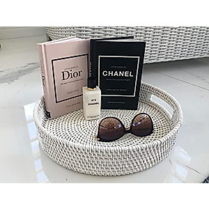 SIMPLY FABULOUS White Round Rattan Serving Tray, 10.6 inch, Strong, Durable Versatile for The Ottoman or a Table