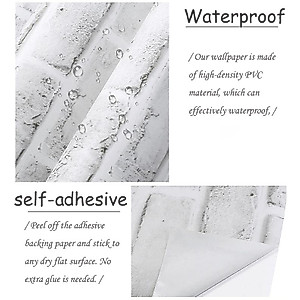 Cohoo Home Brick Wallpaper Peel and Stick Wallpaper 120”×18” Faux 3D White Gray Brick Wall Paper Grey Self Adhesive Removable Wallpaper Stick and Peel Brick Contact Paper for Walls Backsplash