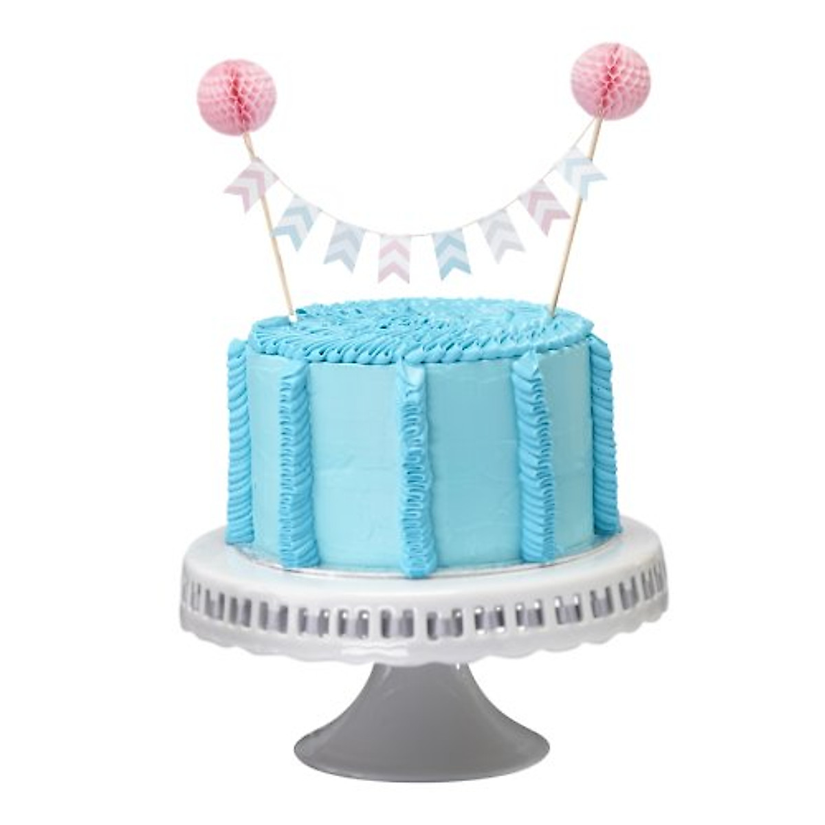 Ginger Ray Birthday Cake Bunting Topper with Flags Poms, Chevron Divine