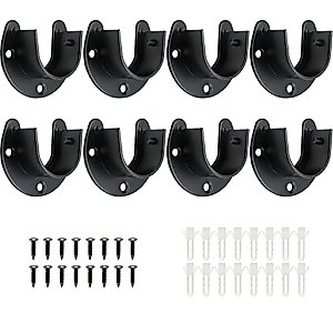 Suiwotin 8 Packs Stainless Steel Closet Rod End Supports 1-1/3 Inch Wardrobe Bracket Heavy Duty Closet Pole Sockets Flange Rod Holder, U-Shaped with Screws, Black