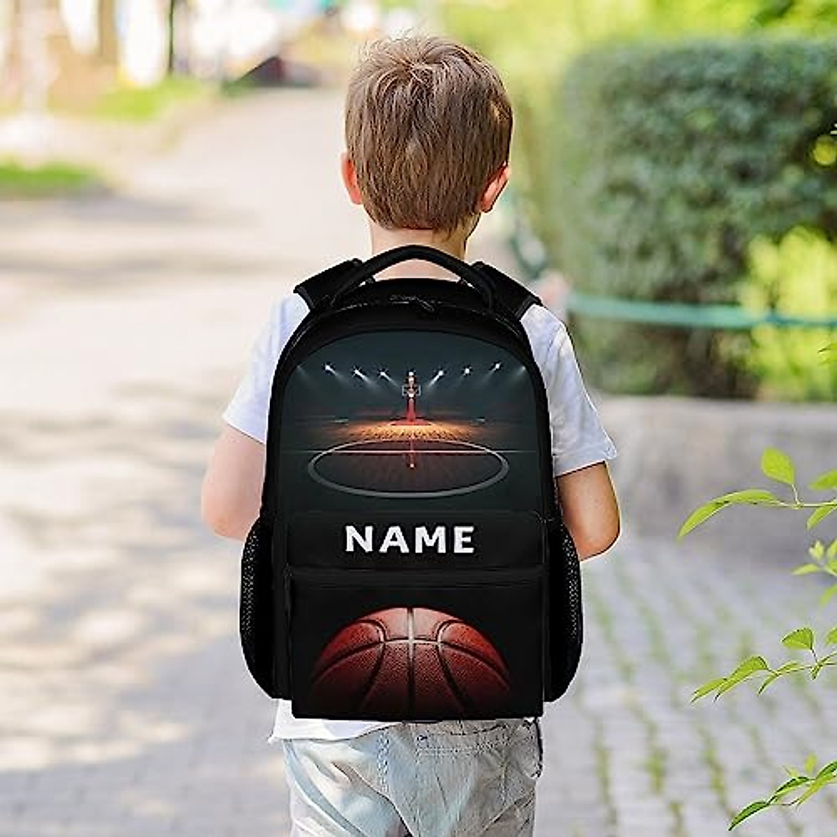 Mercuryelf Personalized Basketball Backpack for Boys Girls, 16 Inch Black Backpacks for School Travel, Cool Lightweight Bookbag for Kids