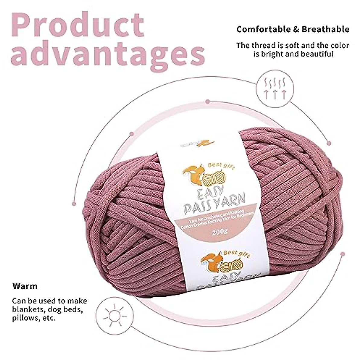 Fedmut Yarn for Crocheting -200g Beginners Chunky Cotton Yarn Easy-to-See Stitches Thick Worsted Yarn for Knitting Craft -Purple