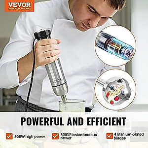 VEVOR Immersion Blender, 12-Speed Heavy Duty Immersion Blender, 800W Instantaneous PowerStainless Steel Blade Copper Motor Hand Mixer, Portable Mixer with Measuring Cup, Whisk, Milk Frother