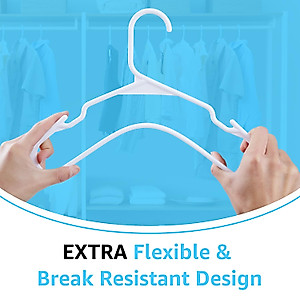 Our Modern Space 100 Pack Adult Plastic Hanger for Shirt Pants Coats Dresses Skirts Suits Jackets - Standard Thick Coat Hanger - Sturdy & Durable Design with Shoulder Grooves Hook - White