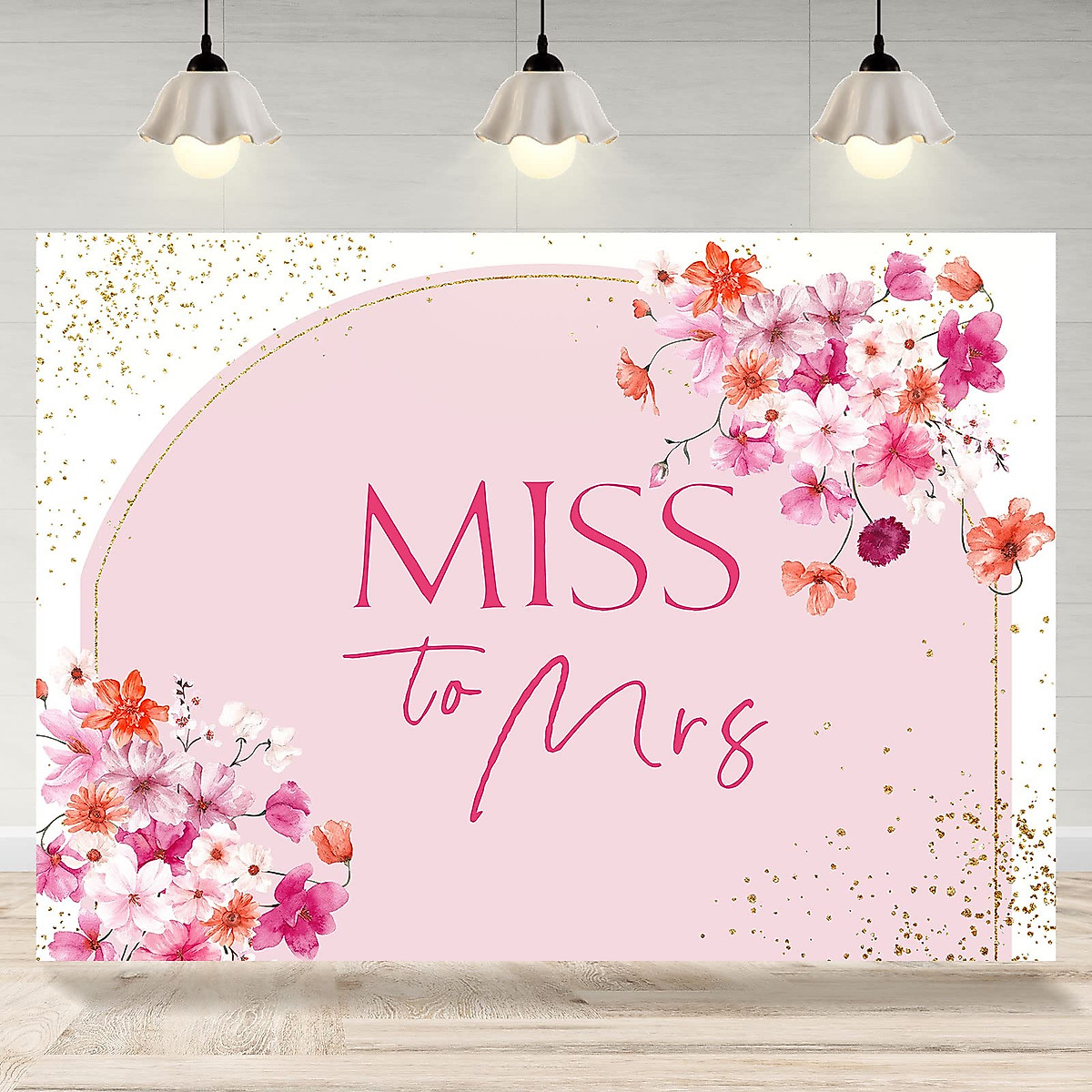 Rsuuinu Miss to Mrs Bridal Shower Backdrop Pink Flowers Golden Dots Photography Background Wedding Bride to Be Cake Table Party Decorations Banner Supplies Favors Photo Booth Studio Props 7x5ft