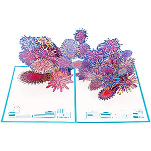 PopLife Fireworks 3D Pop Up New Years Card - NYE Popup, Happy Birthday, Independence Day Fourth of July, Congratulations Card - Fold Flat for Mailing - for Son, for Daughter, for Friend, for Co-worker