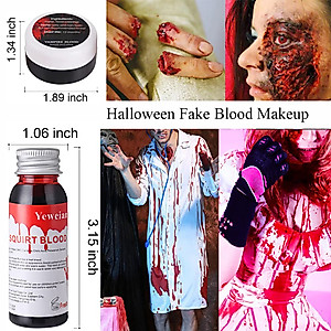 Yeweian Liquid Latex SFX Makeup Kit, 2.1Oz Latex Liquid with Coagulated Fake Blood Gel, Squirt Blood and Stipple Sponge, Halloween Monster Zombie Clown Makeup for Scald Burn Scar Wound,Cut,Skin Decay, Prosthetics, Old Age Wrinkle(Light Flesh)