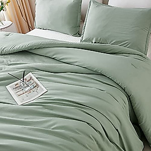 Litanika California King Comforter Set Sage Green - 3 Pieces Cal King Lightweight Soft Solid Bed Comforter, Oversized Fluffy Quilt Blanket Bedding Set (104x96In, 2 Pillowcases)