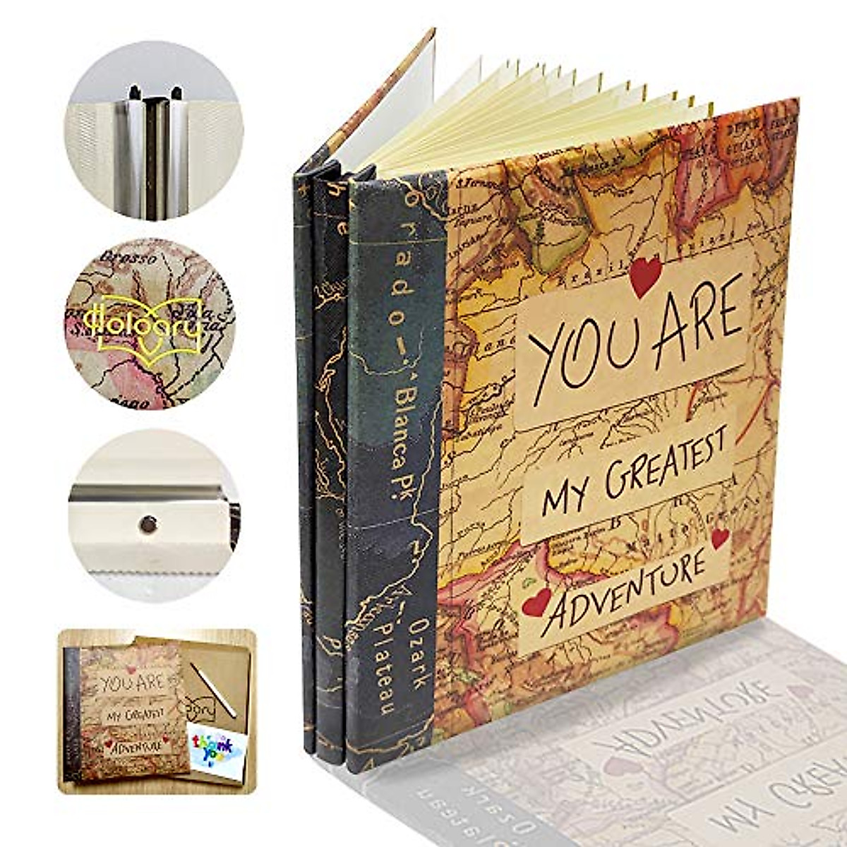 Holoary Self Adhesive Page Photo Album with Metallic Pen Magnetic Self-Stick Page Scrapbook for 3x5 4x6 5x7 6x8 8x10 Hand Made DIY 40 pages Albums, Printed Kraft Paper Cover Old Map Adventure World Travel Vacation Memory Book