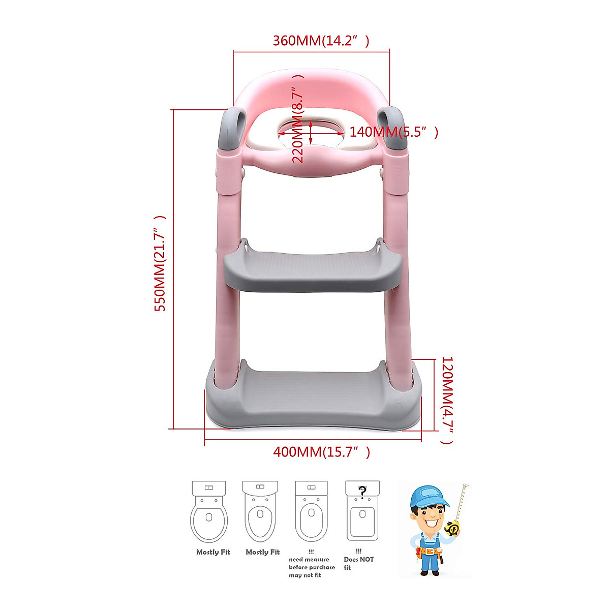 HTTMT- Pink Toddler Potty Training Seat Ladder Step Toilet Girl Chair Infant Kids Bathroom Trainer [P/N: ET-BABY002-PINK]