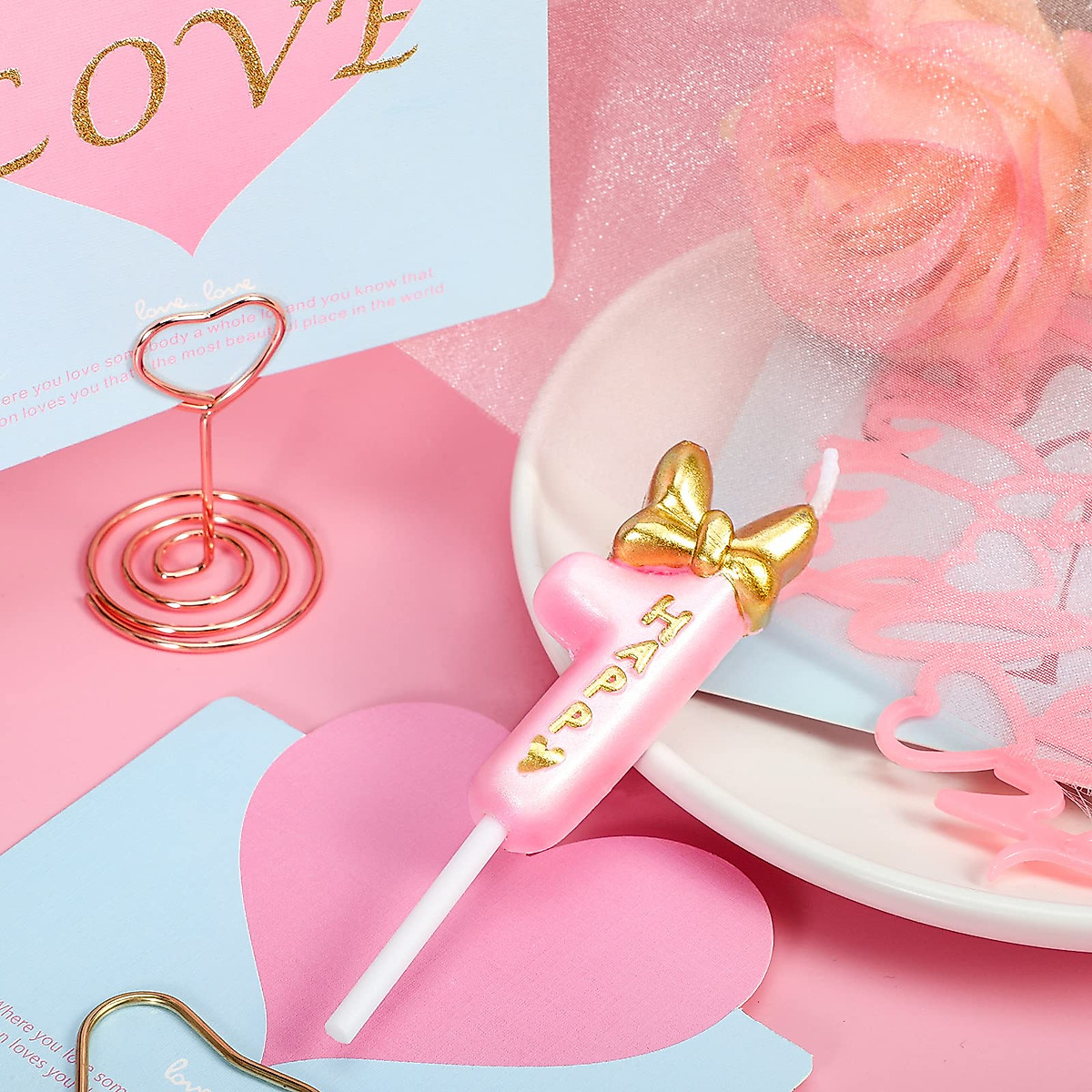 Nuanchu Pink Number 1 Candle Girl Happy Birthday Topper, for Birthday Cake Baking Celebration Reunions Anniversary Party Supplies