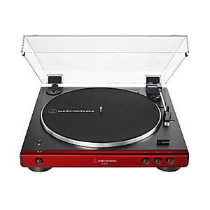 Audio-Technica AT-LP60XBT Bluetooth Fully Automatic Stereo Turntable (Red) Bundle with Vinyl Record Cleaner Kit (2 Items)