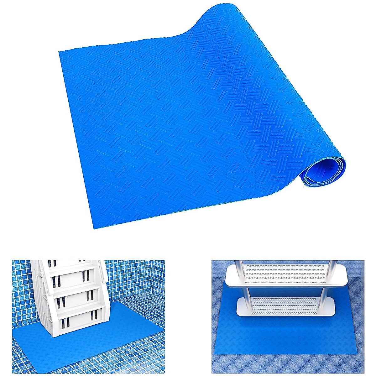 DECOHS 16" x 36" Pool Ladder Mat-Large Swimming Pool Step Mat with Non-Slip Texture-Protective Ladder Pad for Above Ground Pools Liner and Stairs (Stripe)