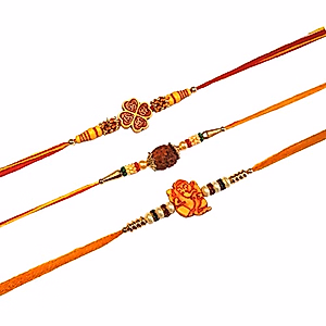 USA HOUSE Set of 3 Rakhi Set for Bhaiya, Bhabhi on Indian Rakhi Rakshabandhan Festival, Rakhi Threads/Rakhi Bracelets/Rakhi for Brother, Best Gift Rakhi Bands for Brother