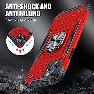 JAME Case for iPhone 11 Pro Max Case with Screen Protectors 2Pcs, Military-Grade Drop Protection, Shockproof Protective Phone Cases Cover Car Mount Ring Kickstand Case for iPhone 11 Pro Max Red